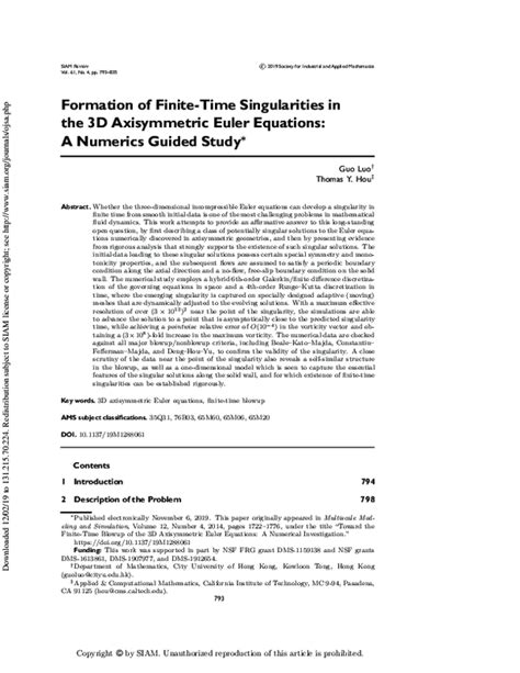 Pdf Formation Of Finite Time Singularities In The 3d Axisymmetric Euler Equations A Numerics
