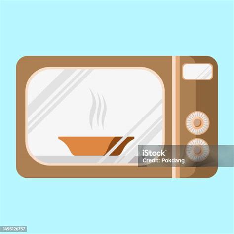 전자레인지 오븐 안에 접시가 있는 플랫 벡터 일러스트레이션 디자인 요리하기 음식 준비에 대한 스톡 벡터 아트 및 기타 이미지 요리하기 음식 준비 저녁 식사 전자레인지