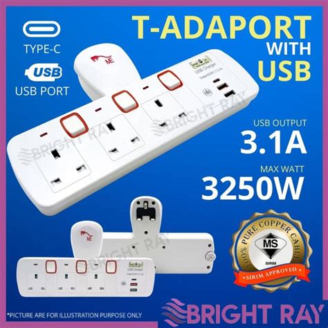 SIRIM T ADAPORT USB TYPE C Port A Trailing Extension Socket Extension SIRIM DIY Extension