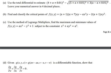 Solved A Use The Total Differential To Estimate 4 A