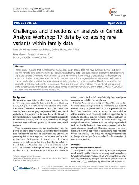 Pdf Challenges And Directions An Analysis Of Genetic Analysis Workshop 17 Data By Collapsing