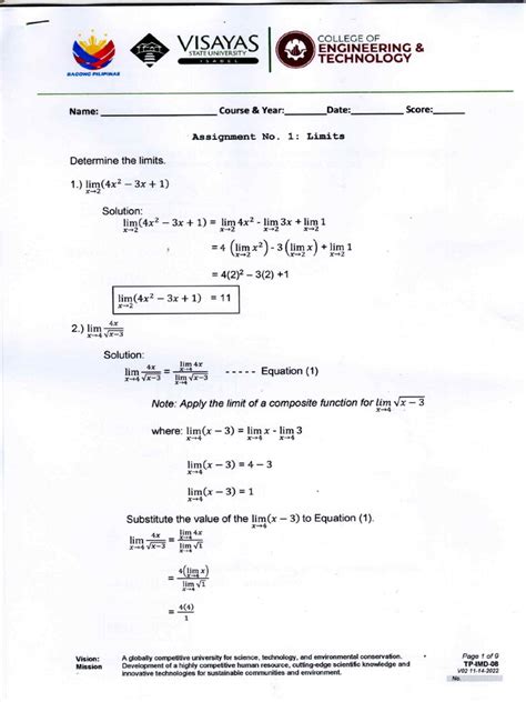 Assignment No 1 Limits Pdf