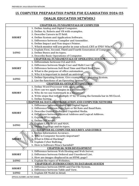 Ix Computer Preparation Paper 2025 Malik Group Pdf Computer Network Operating System