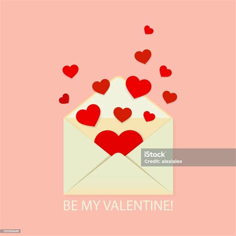 내 발렌타인 벡터 인사말 카드가 될 수 있습니다 핑크 배경에 비행 하트와 사랑의 편지 3차원 형태에 대한 스톡 벡터 아트 및 기타 이미지 3차원 형태 개성 개념