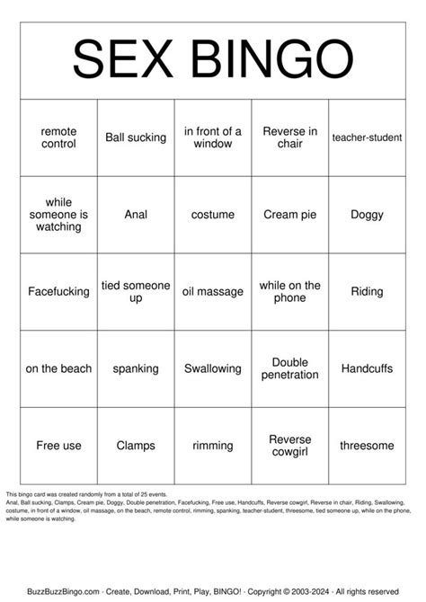 Sex Bingo Bingo Cards To Download Print And Customize