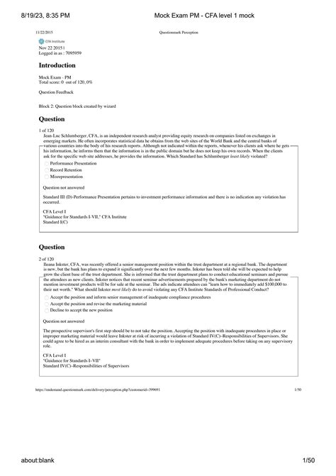 SOLUTION Mock Exam Pm Cfa Level Mock Studypool