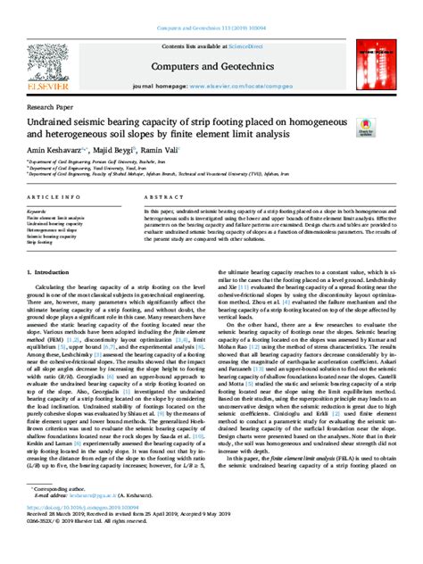 Pdf Undrained Seismic Bearing Capacity Of Strip Footing Placed On Homogeneous And