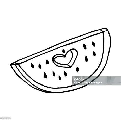 수박 조각 손으로 그린 벡터 일러스트레이션 미니멀리즘 아이콘 스티커 장식 육즙이 많고 신선하며 과일 여름 음식 건강한 식생활에 대한 스톡 벡터 아트 및 기타 이미지 Istock