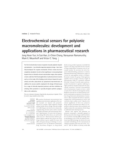 Pdf Electrochemical Sensors For Polyionic Macromolecules Development And Applications In
