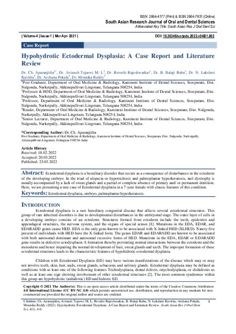 Pdf Hypohydrotic Ectodermal Dysplasia A Case Report And Literature Review