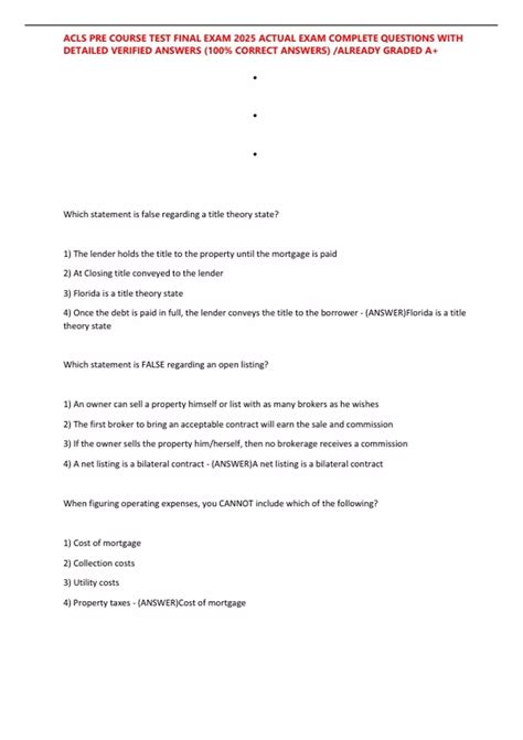 Acls Pre Course Test Final Exam 2025 Actual Exam Complete 250 Questions With Detailed Verified