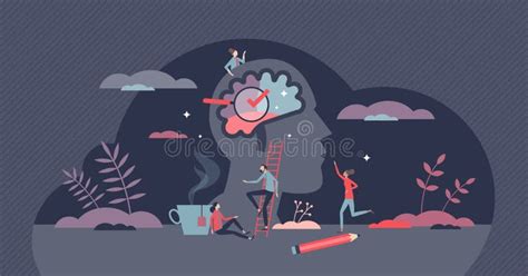 Inner Mental Intelligence With Thinking Process Teamwork Tiny Person Concept Stock Vector