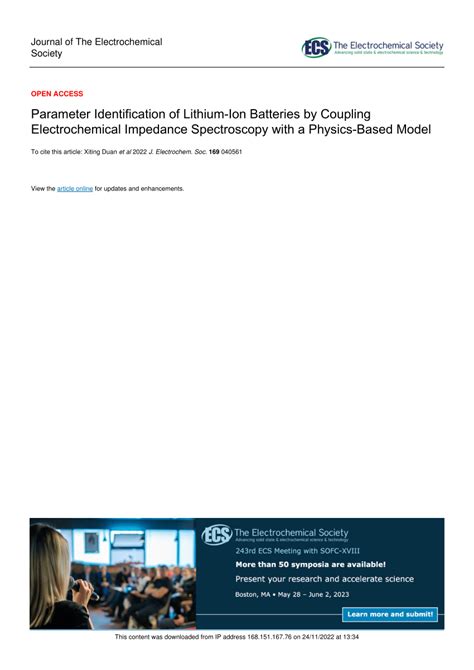 Pdf Parameter Identification Of Lithium Ion Batteries By Coupling Electrochemical Impedance