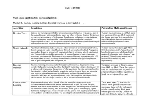 main single agent machine learning algorithms doc artificial