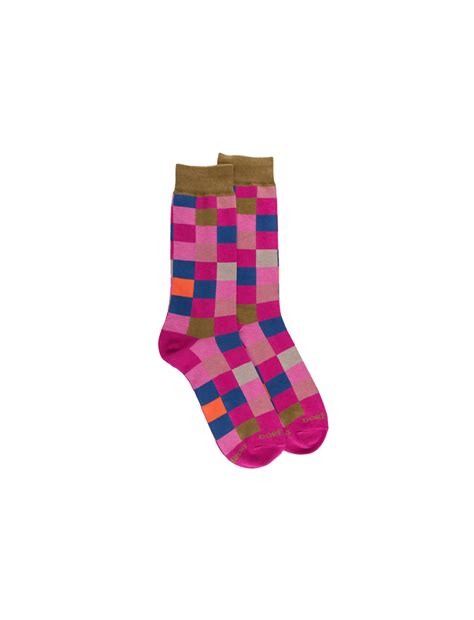 Mens Checkered Cotton Socks Pink Flamingo Doré Doré