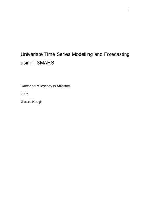 PDF Univariate Time Series Modelling And Forecasting Using TSMARS