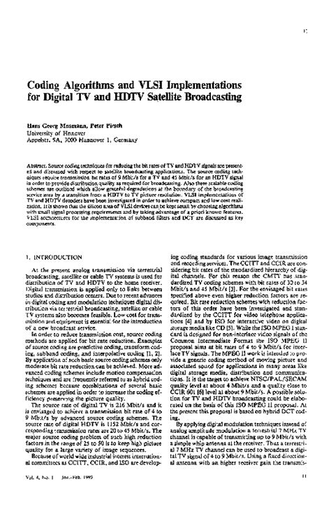 Pdf Coding Algorithms And Vlsi Implementations For Digital Tv And