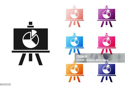 그래프 일정 차트 다이어그램 인포 그래픽 흰색 배경에 격리 된 원형 그래프 아이콘이있는 검은 색 프리젠 테이션 보드 다채로운 아이콘을 설정합니다 벡터 일러스트레이션 0명에