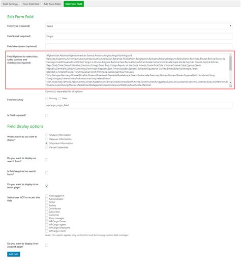 how can i add places of origin and destination through wpcargo custom field add ons wpcargo