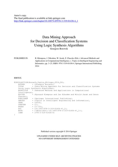 Pdf Data Mining Approach For Decision And Classification Systems