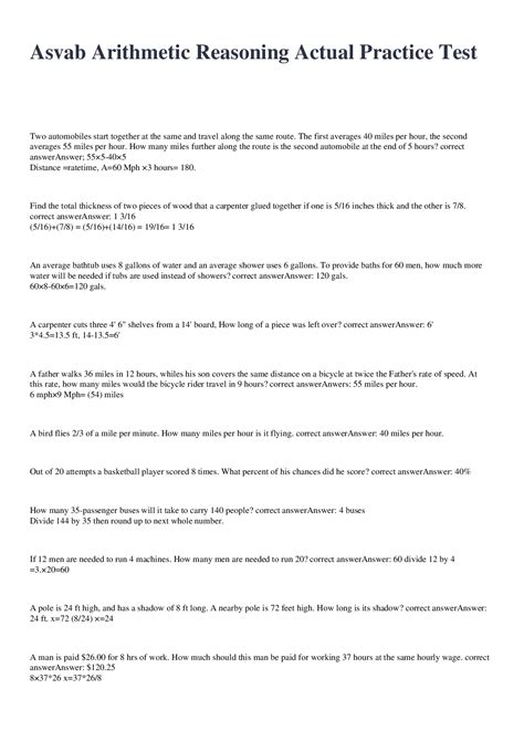 Asvab Arithmetic Reasoning Actual Practice Test 2022 2023 Scholarfriends