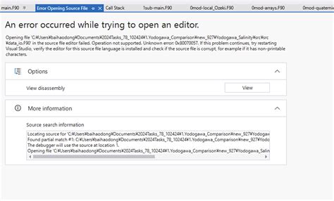 windows using ifx getting error opening source file message stack
