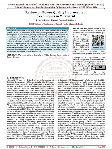 Review On Power Quality Improvement Techniques In Microgrid Pdf Distributed Generation