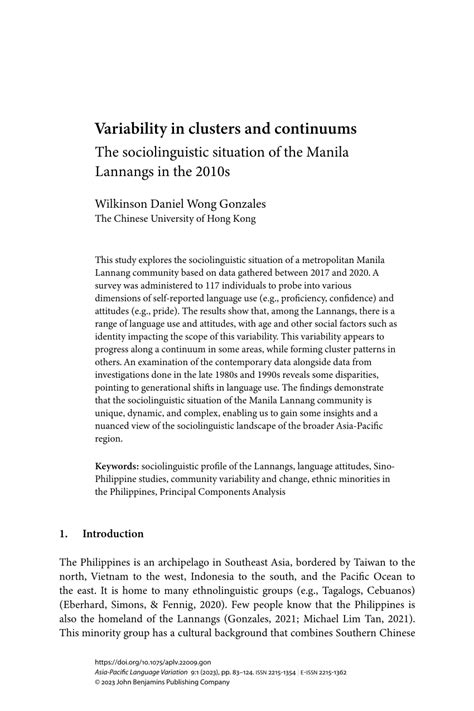 Pdf Variability In Clusters And Continuums The Sociolinguistic Situation Of The Manila