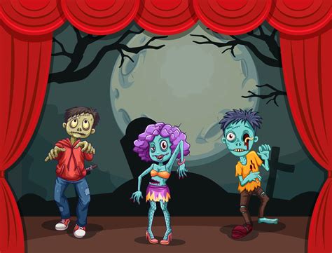 Three Zombies On Stage 302126 Vector Art At Vecteezy