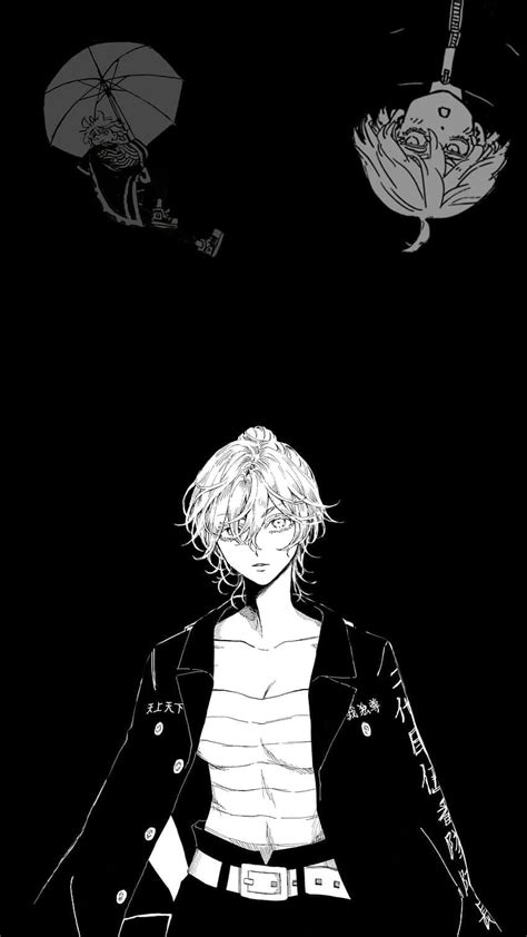 Download Monochrome Anime Characterwith Floating Objects Wallpaper