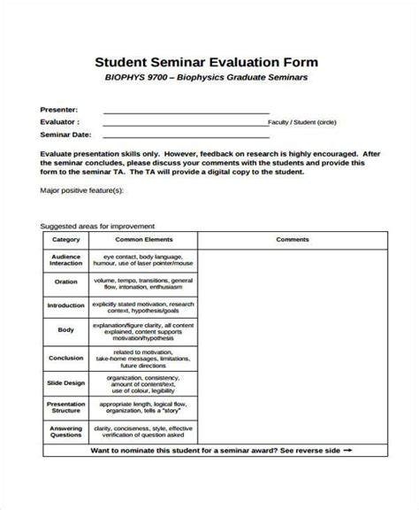 Sample Evaluation Form Training Seminar EvaluationForm Net