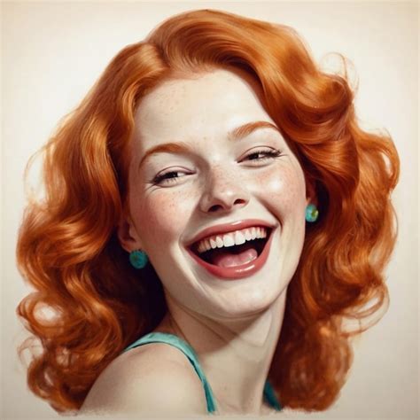 Retro Girl Redhead Laughing Yound Woman Premium Ai Generated Image