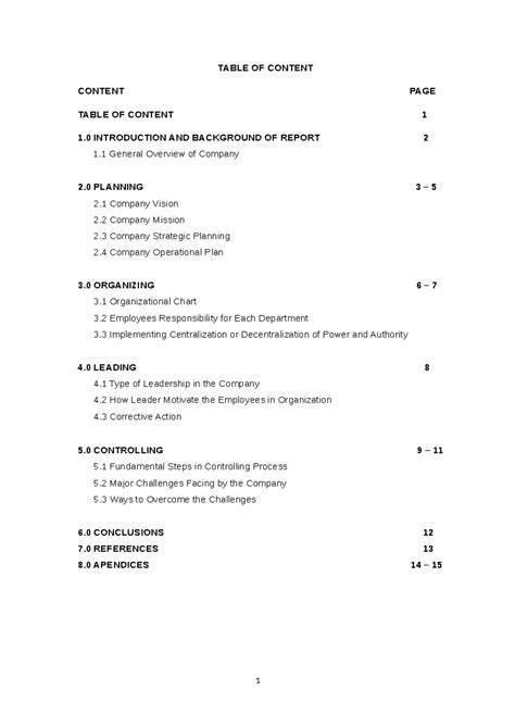 Mgt126 Grouping Assignment Table Of Content Content Page Table Of