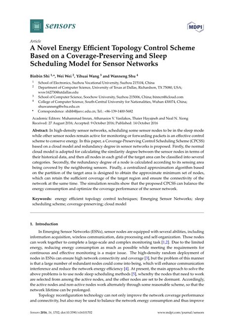 PDF A Novel Energy Efficient Topology Control Scheme Based On A