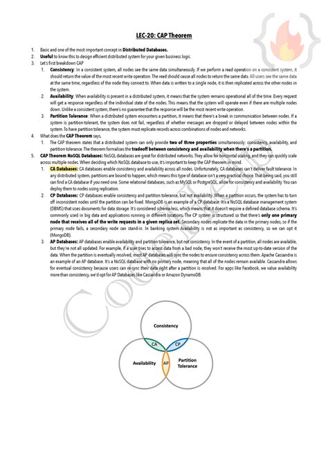 Lec20notes Yes Lec 20 Cap Theorem Basic And One Of The Most Important Concept In