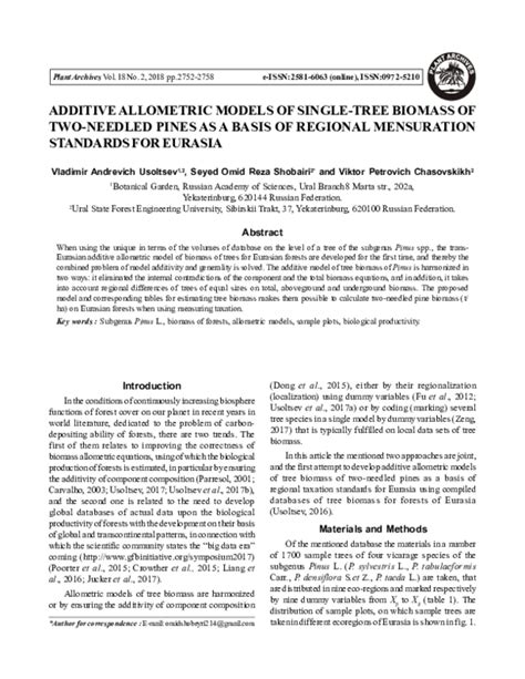 Pdf Additive Allometric Models Of Single Tree Biomass Of Two Needled Pines As A Basis Of