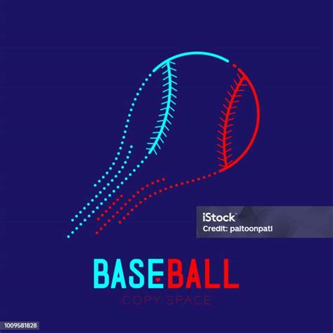 야구 비행 로고 아이콘 개요 스트로크 설정 어두운 파란색 배경에 야구 텍스트와 복사 공간에 격리는 대시 선 디자인 일러스트 레이 션 경쟁에 대한 스톡 벡터 아트 및 기타