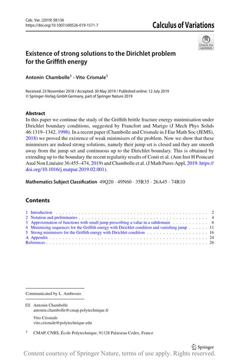 Existence Of Strong Solutions To The Dirichlet Problem For The Griffith Energy Request Pdf
