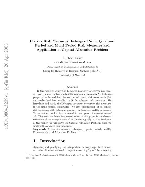 Pdf Convex Risk Measures Lebesgue Property On One Period And Multi Period Risk Measures And