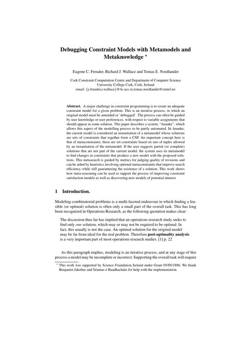 Pdf Debugging Constraint Models With Metamodels And Metaknowledge Ii