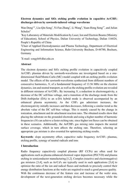 Pdf Electron Dynamics And Sio2 Etching Profile Evolution In