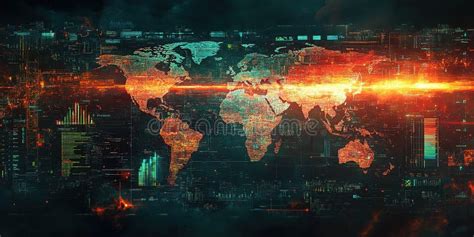Digital World Map With Glowing Data Visualization Representing Global
