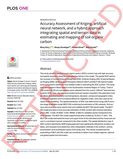 Pdf Accuracy Assessment Of Kriging Artificial Neural Network And A Hybrid Approach