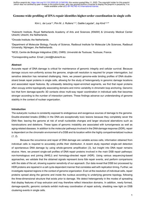 PDF Genome Wide Profiling Of DNA Repair Identifies Higher Order Coordination In Single Cells