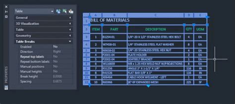 how to use tables in autocad