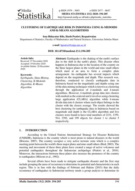 Pdf Clustering Of Earthquake Risk In Indonesia Using K Medoids And K Means Algorithms