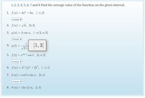 Solved 1 2 3 4 5 6 7 And 8 Find The Average Value Of Chegg Com