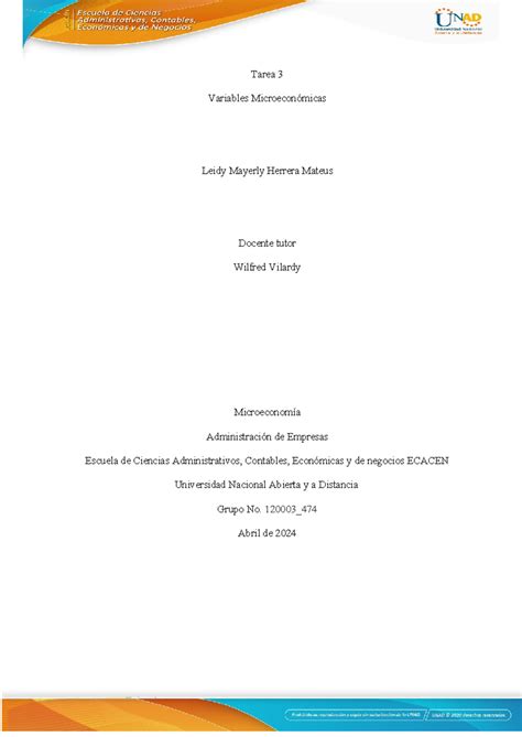 Tarea 3 Variables Microeconomicas Colaborativo Tarea 3 Variables Microeconómicas Leidy Mayerly