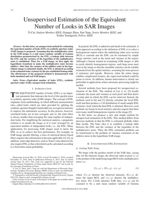 Pdf Unsupervised Estimation Of The Equivalent Number Of Looks In Sar Images