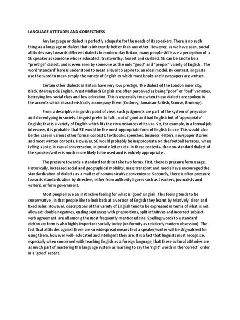 A Ttitudes And Correctness Pdf English Language Dialect